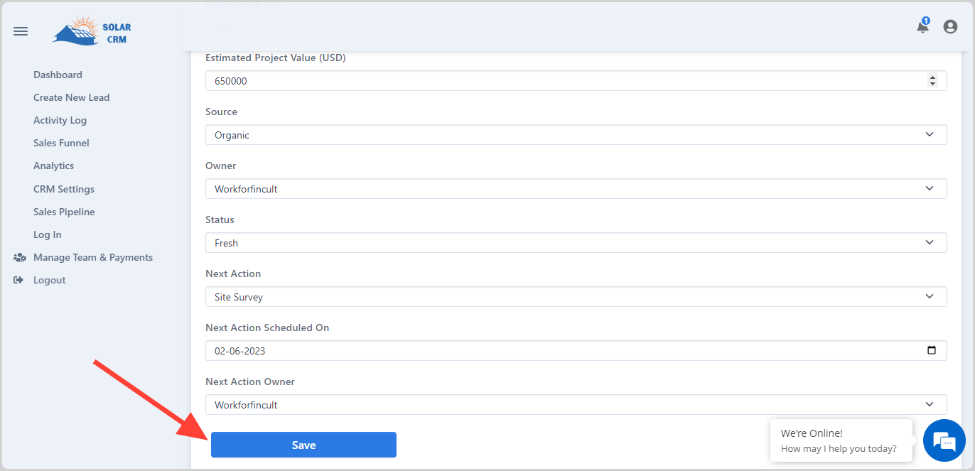 Create New Lead From Solar CRM dashboard - Solar CRM Create New Lead From Solar CRM dashboard - Solar CRM